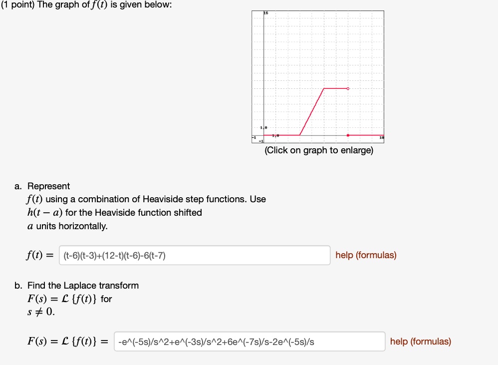 SOLVED: point) The graph of f(t) is given below: (Click on graph to enlarge) Represent f(t ...