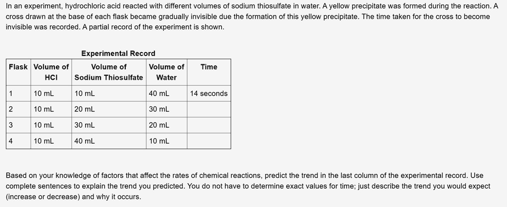 SOLVED: In an experiment; hydrochloric acid reacted with different ...