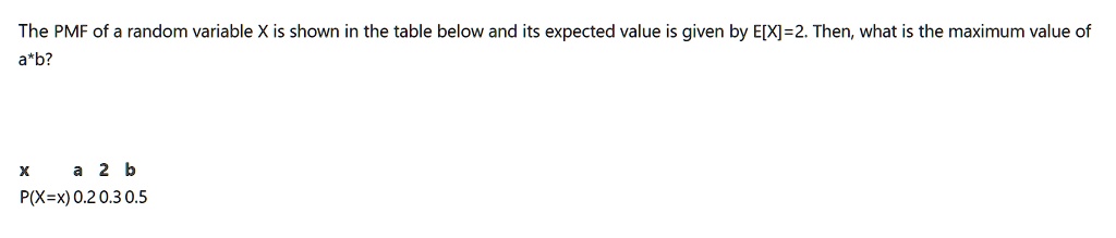 SOLVED: The PMF of a random variable X is shown in the table below, and its expected value is ...