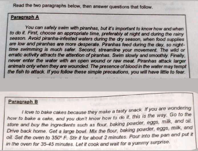 Paragraph A: You can safely swim with piranhas, but it's important to ...