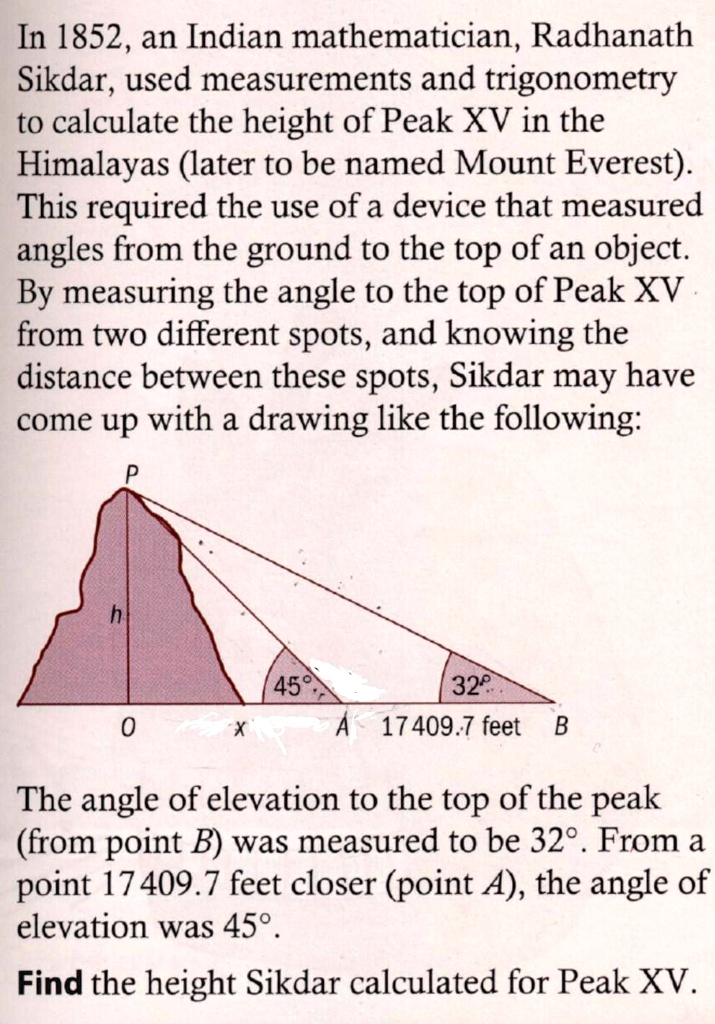 in 1852an indian mathematician radhanath sikdar used measurements and ...