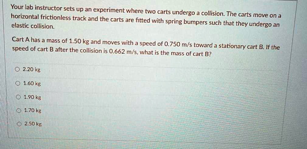 SOLVED: Your lab instructor sets Up an experiment where twO carts horizontal undergo collision ...
