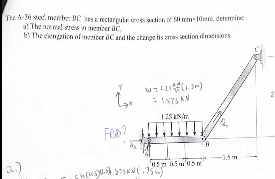 the a 36 steel member bc has a rectangular cross section of 60 mm10mm ...