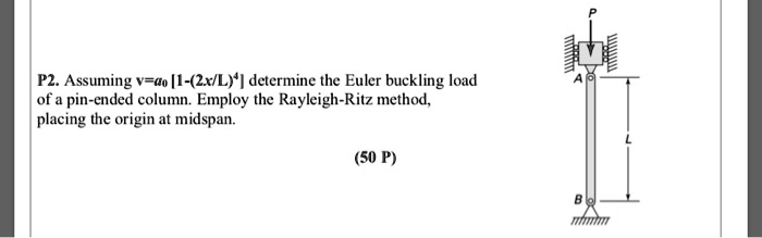 SOLVED: P2. Assuming v = o[1 - 2x/L], determine the Euler buckling load ...