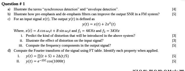 Solved A Illustrate The Terms Synchronous Detection And Envelope Detection B Illustrate How