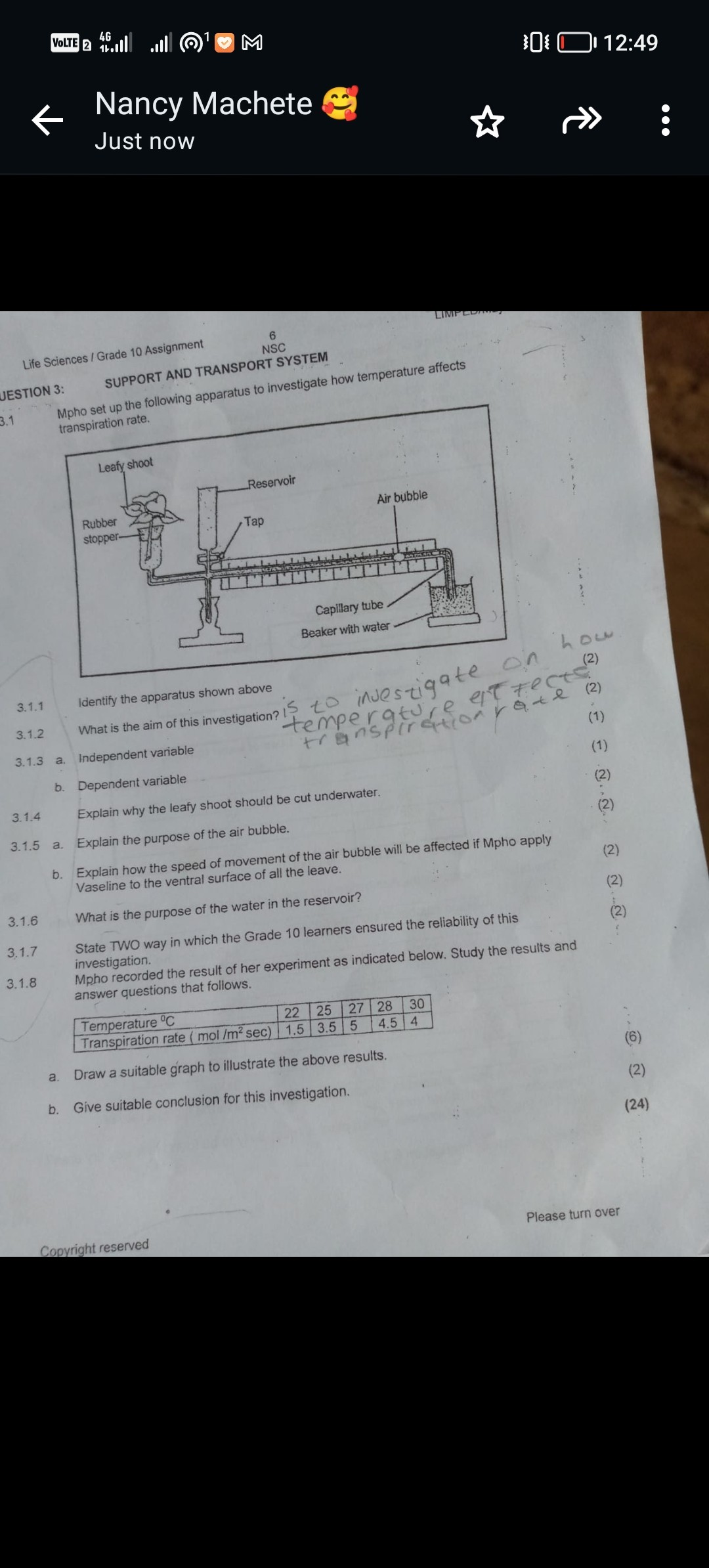 12: 49 Nancy Machete Just now Life Sciences / Grade 10 Assignment ...