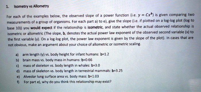 isometry vs allometry each of the examples below the observed slope of power function lie y cx ...