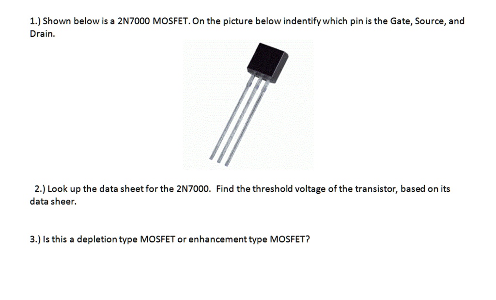 1.) Shown below is a 2N7000 MOSFET. On the picture below indentify ...