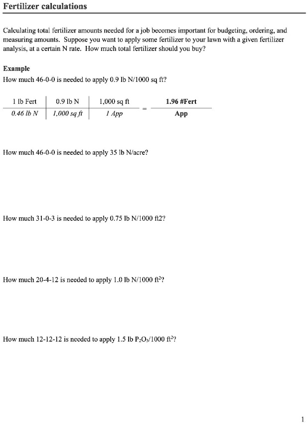 Fertilizer calculations Calculating total fertilizer amounts needed for ...