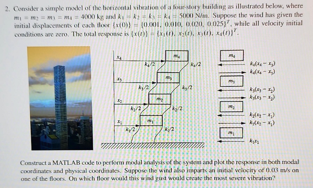 2. Consider a simple model of the horizontal vibration of a four-story building as illustrated ...