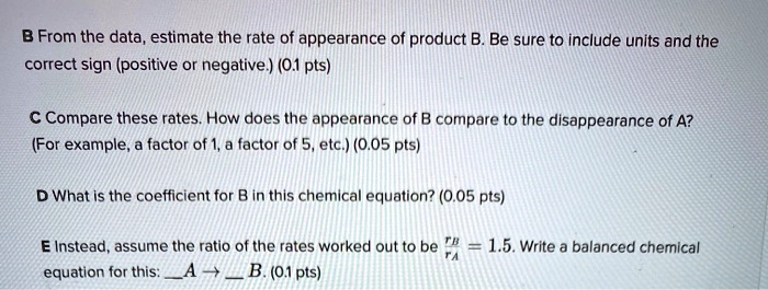 SOLVED: B From the data estimate the rate of appearance of product B ...