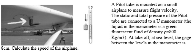 8cm. Calculate the speed of the airplane. A Pitot tube is mounted on a ...