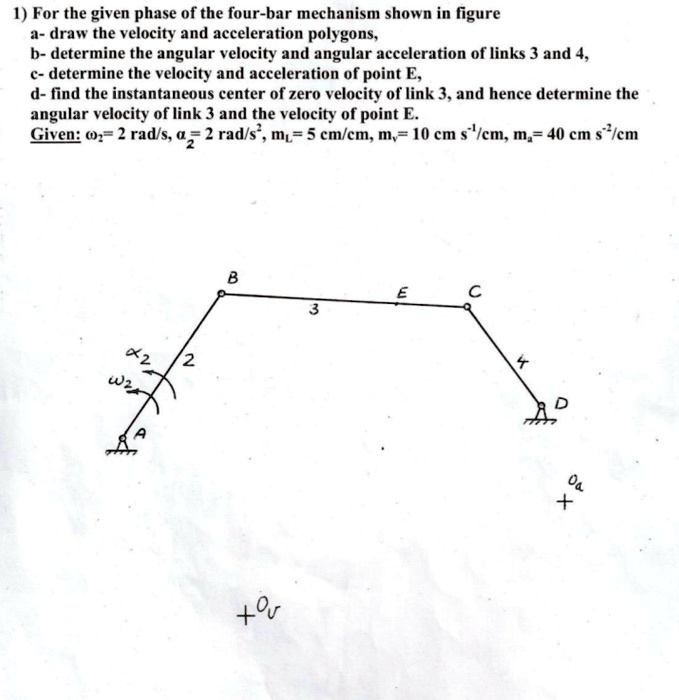 1) For the given phase of the four-bar mechanism shown in figure a- draw the velocity and ...