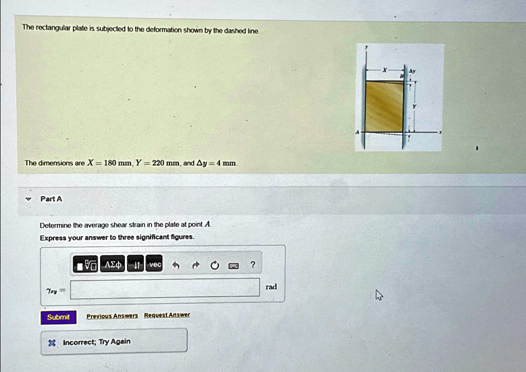the rectangular plate is subjected to the deformation shown by the ...