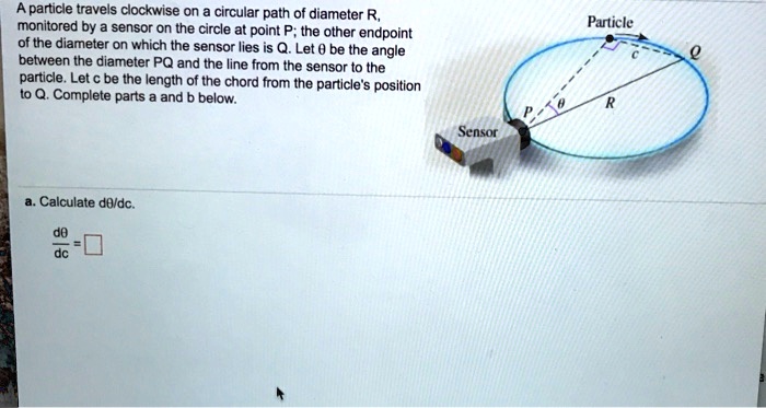 SOLVED: A particle travels clockwise on circular path of diameter R monitored by sensor on the ...