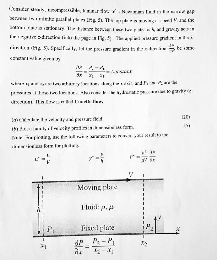 SOLVED: Fluid Mechanics Problems ... Consider steady, incompressible, laminar flow of a ...