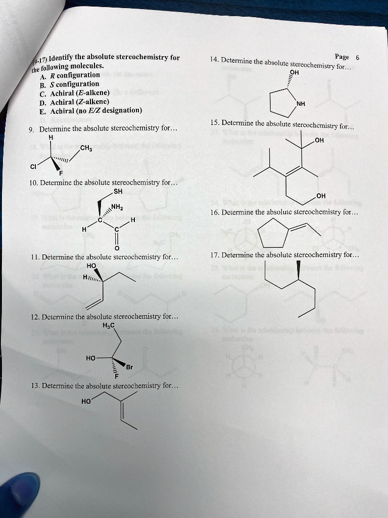SOLVED: 0-17) - Identify the absolute stereochemistry for following ...