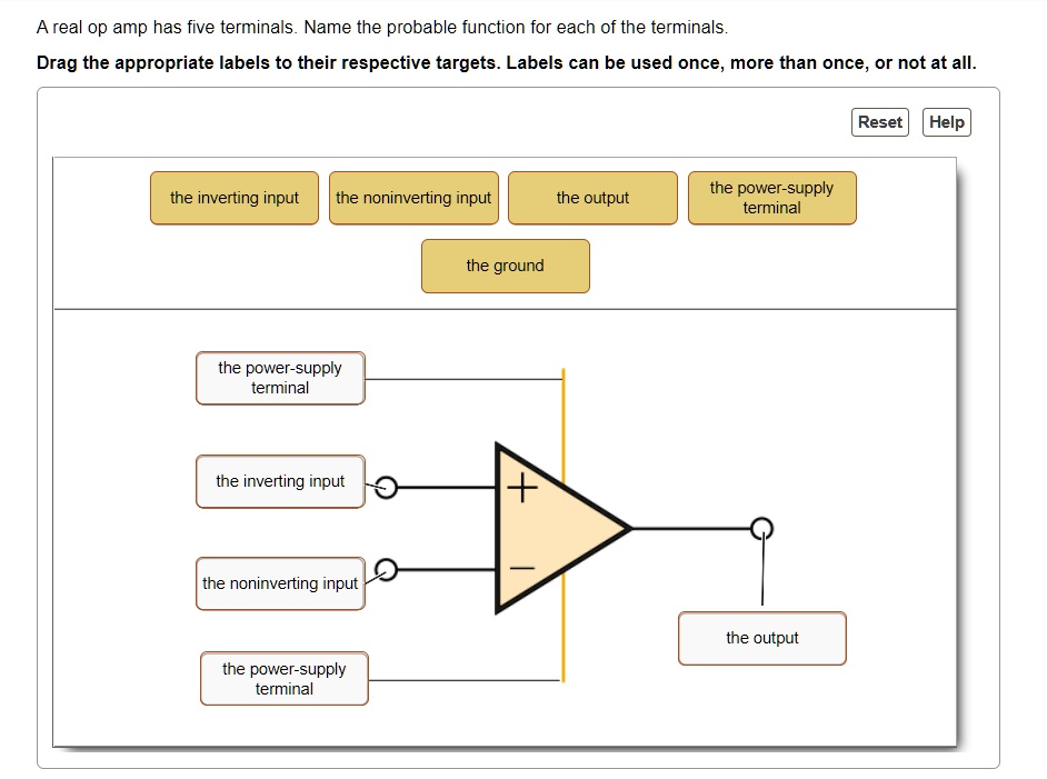 SOLVED: A real op amp has five terminals. Name the probable function ...
