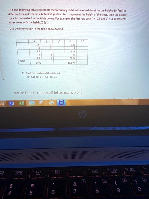 SOLVED: 8-14 The following table represents the frequency distribution of a dataset for the ...