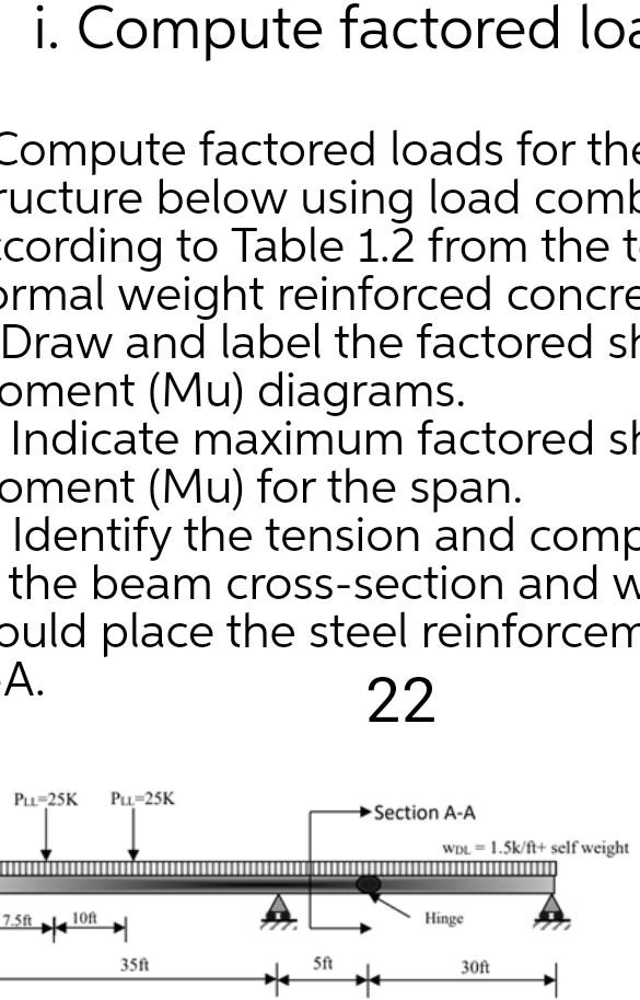 i. Compute factored loa Compute factored loads for the -ucture below ...