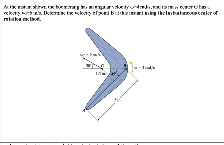 at the instant shown the boomerang has an angular velocity omega4 rads and its mass center g has ...