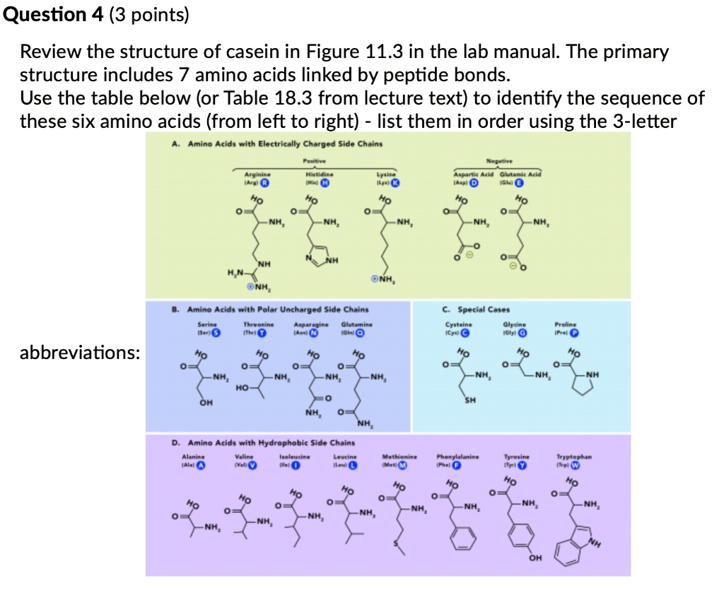 SOLVED: Question 4 (3 points) Review the structure of casein in Figure ...