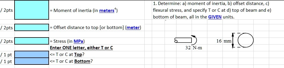 / 2pts = Moment of inertia (in meters) / 2pts = Offset distance to top ...