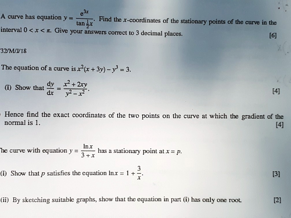 4t a curve has equation y tan find the x coordinates of the stationary ...