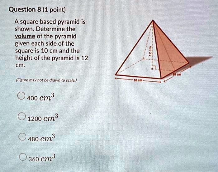 SOLVED:Question 8 (1 point) A square based pyramid is shown: Determine ...