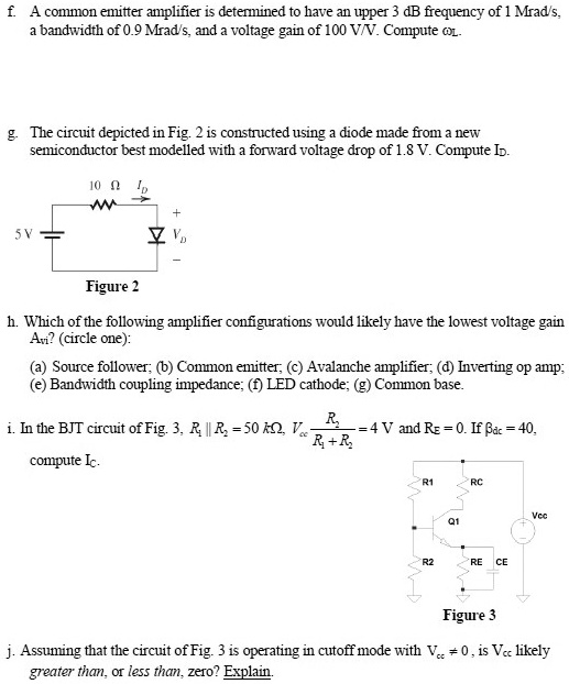 f a common emitter amplifier is determined to have an upper 3 db frequency of 1 mrads a ...