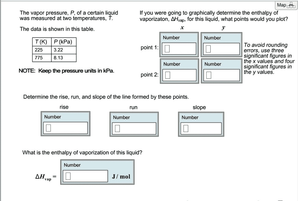 SOLVED: ' The vapor pressure, P, of a certain liquid was measured at ...