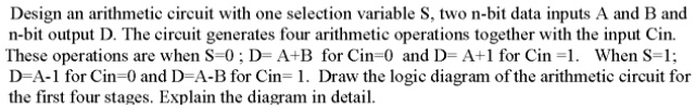 design ah arithmelic eircuit with one selection variable two n bit data ...