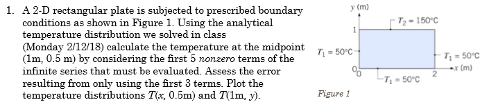SOLVED: 1. A 2-D rectangular plate is subjected to prescribed boundary ...