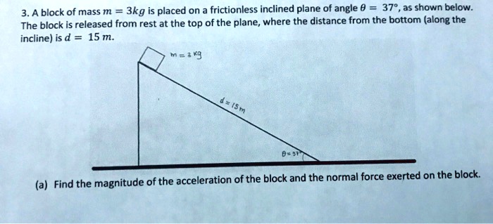 3 a block of mass m 3k9 is placed on a frictionless inclined plane of angle 0 37 as shown below ...