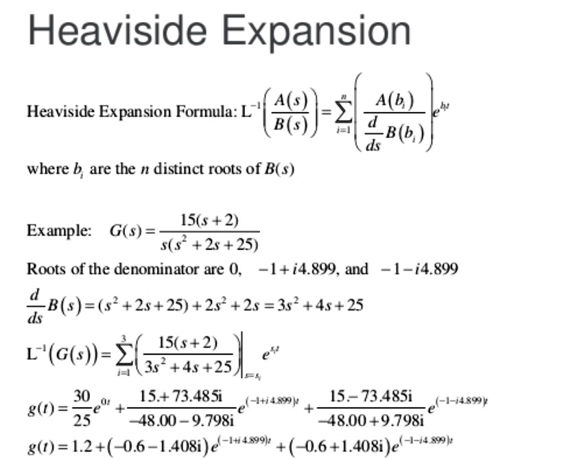 SOLVED: Heaviside Expansion Formula: L = 48 - 4A(b)CB(b, ds where b are the n distinct roots of ...
