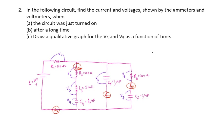 SOLVED: In the following circuit, find the current and voltages shown ...