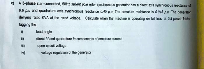 Solved A 3 Phase Star Connected 50hz Salient Pole Rotor Synchronous