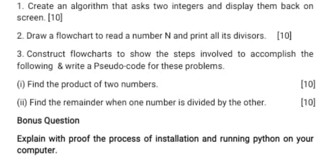 1 Create An Algorithm That Asks Two Integers And Display Them Back On 6506