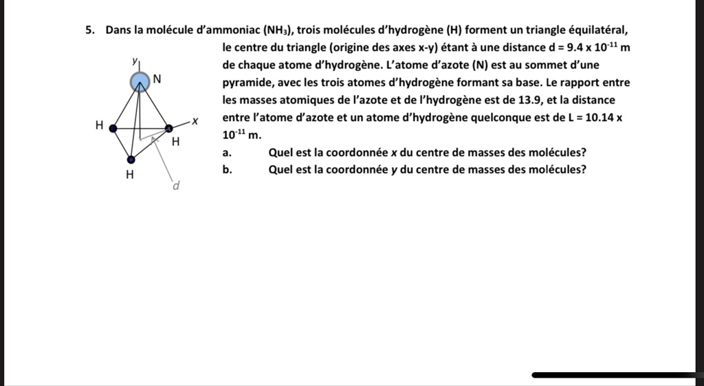 SOLVED: 'In the ammonia molecule (NH3), three hydrogen molecules (H ...