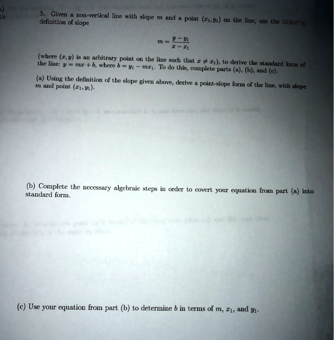 SOLVED:Given non-vertical line with slope m nnd # 6aitiou point (T,V) o ...