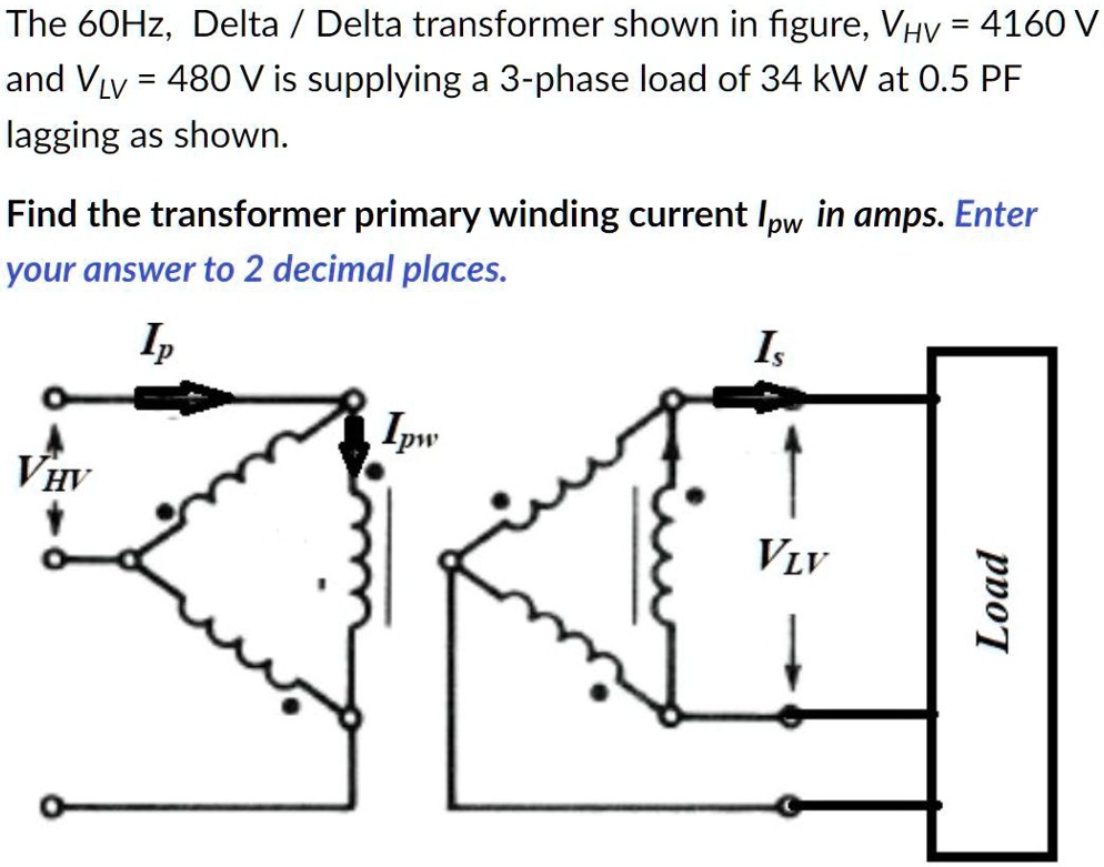 The 60Hz, Delta / Delta transformer shown in figure, VHV = 4160 V and ...