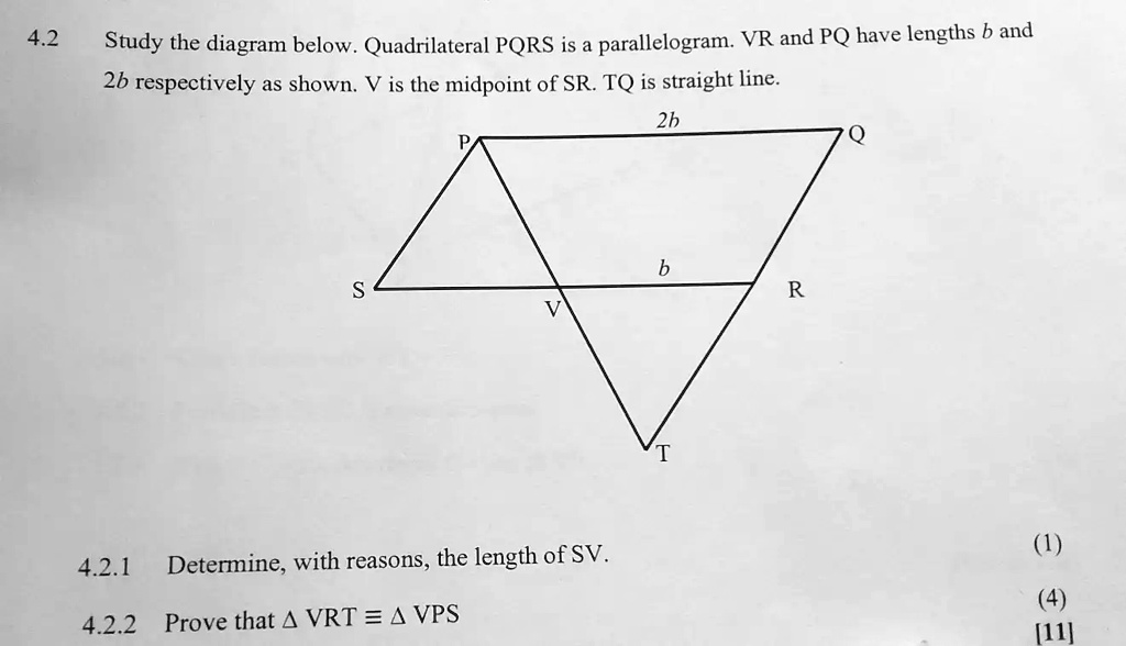 42 study the diagram below quadrilateral pqrs is a parallelogram vr and pq have lengths b and 2b ...