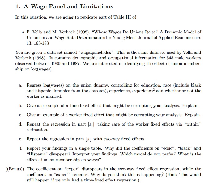 SOLVED: Texts: How would this be done in R Studio? 1. A Wage Panel and ...