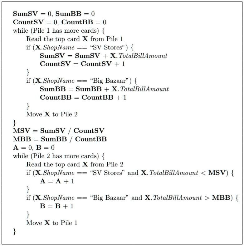 SumSV = 0, SumBB = 0 CountSV = 0, CountBB = 0 while (Pile 1 has more ...