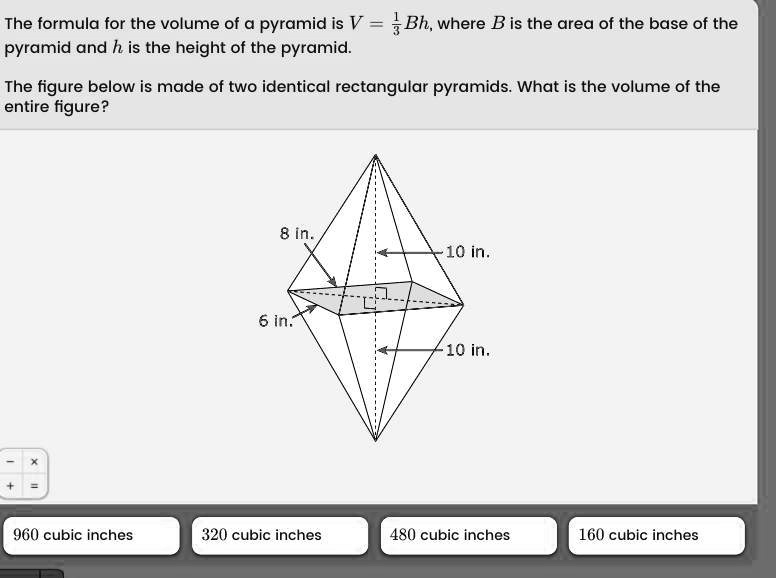 SOLVED: Please help me, I'm so stuck. The formula for the volume of a pyramid is V = 1/3 Bh ...