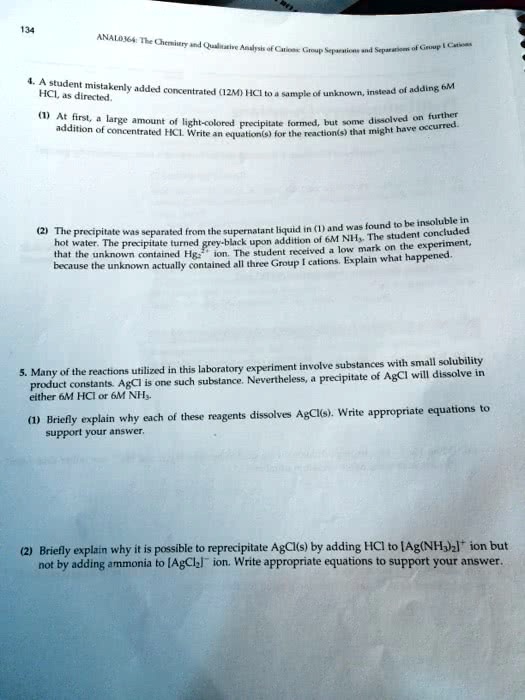 SOLVED: A student mistakenly added concentrated (12M) HCl to a sample ...