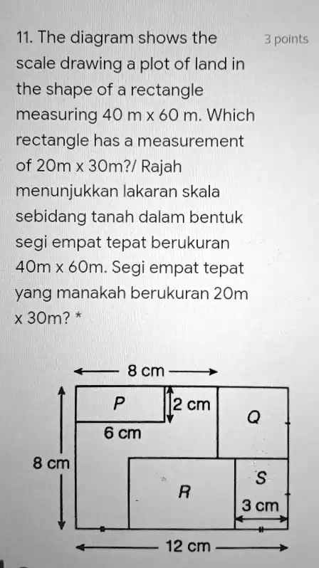 11 the diagram shows the 3 points scale drawing a plot of land in the ...