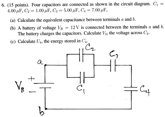 SOLVED: Four capacitors are connected as shown in the circuit diagram. 4.00 pF, C1 10.00 pF, C2 ...