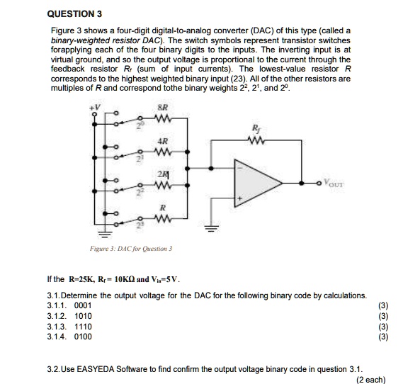 SOLVED: QUESTION 3 Figure 3 shows a four-digit digital-to-analog converter (DAC) of this type ...