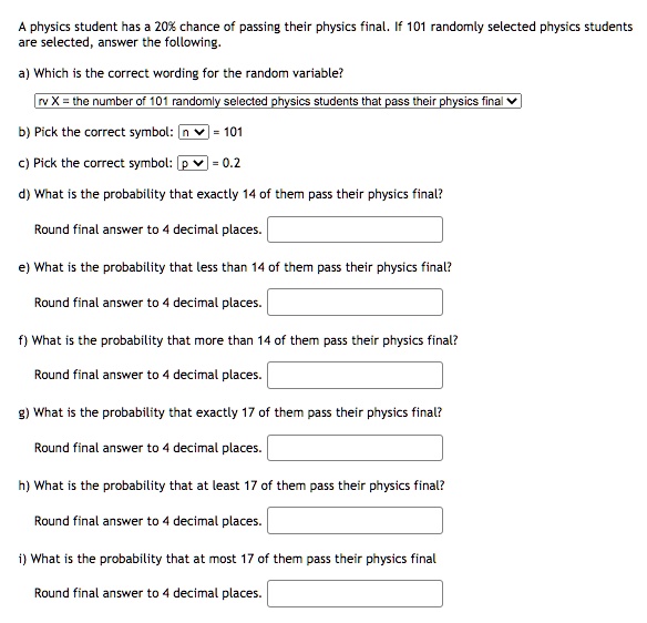 physics student nas 20x chance of passing their physics final if 101 ...